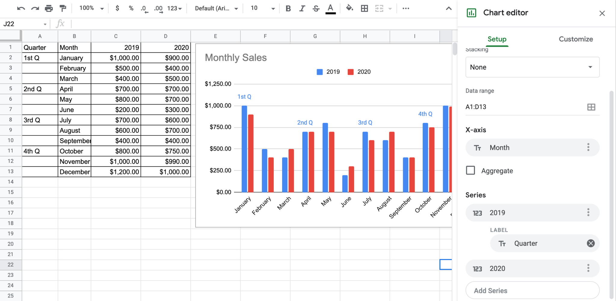 Google Sheets chart: add a secondary axis